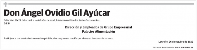 Don Ángel Ovidio Gil Ayúcar | Esquela Necrológica | La Rioja