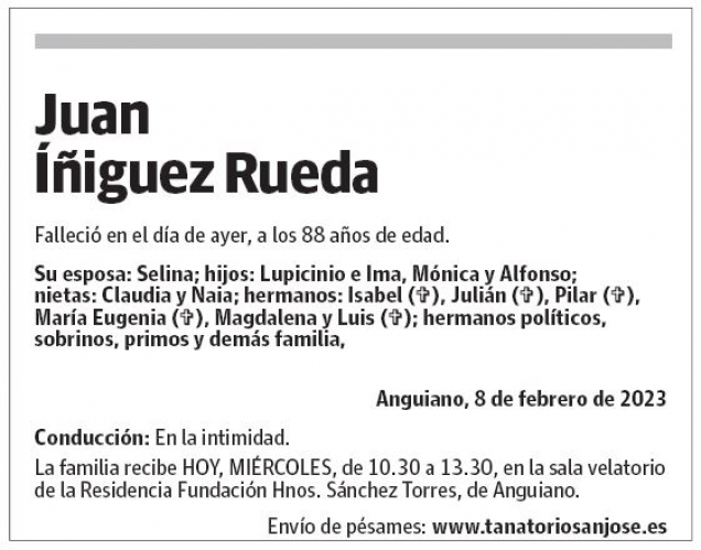 Juan Íñiguez Rueda | Esquela Necrológica | La Rioja
