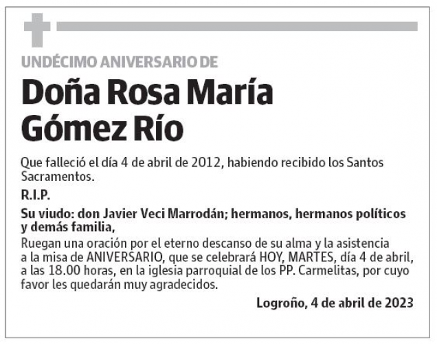 Doña Rosa María Gómez Río | Aniversario de fallecimiento | La Rioja