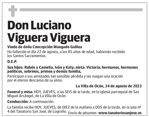 Don Luciano Viguera Viguera | Esquela Necrológica | La Rioja
