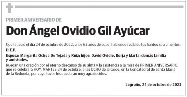 Don Ángel Ovidio Gil Ayúcar | Aniversario de fallecimiento | La Rioja