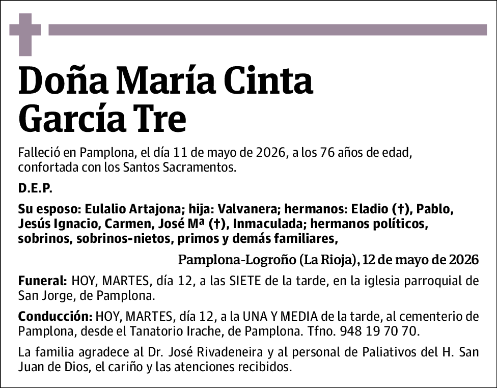María Cinta García Tre | Esquela | La Rioja