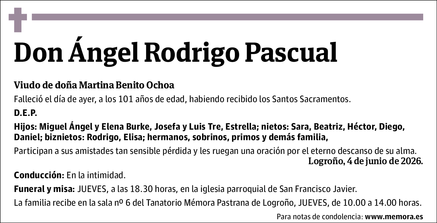 Ángel Rodrigo Pascual | Esquela | La Rioja